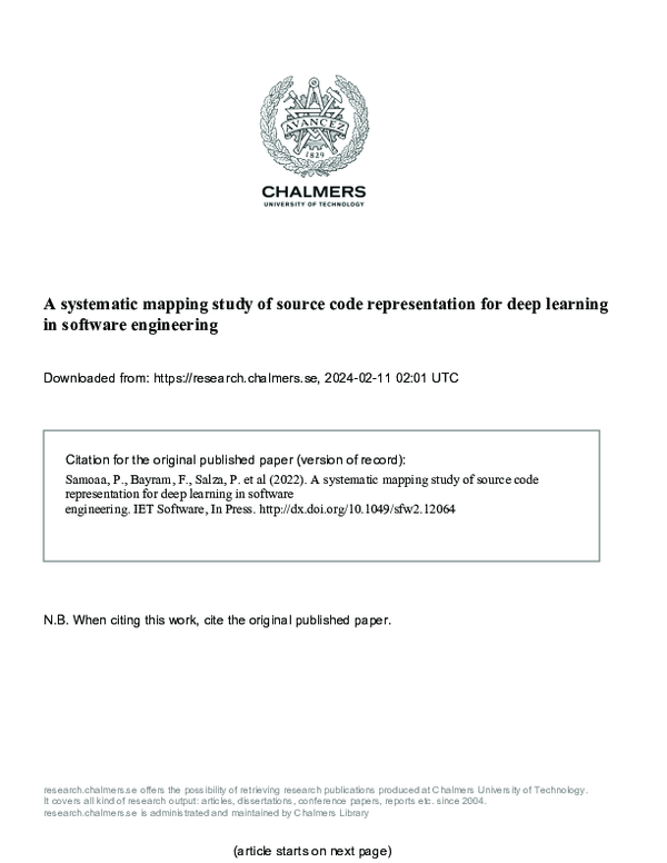 (PDF) A systematic mapping study of source code representation for deep learning in software ...