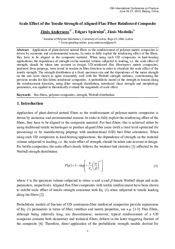 (PDF) Scale Effect of the Tensile Strength of Aligned-Flax-Fiber Reinforced Composite