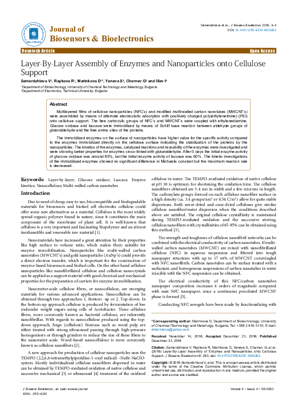(PDF) Layer-By-Layer Assembly of Enzymes and Nanoparticles onto Cellulose Support