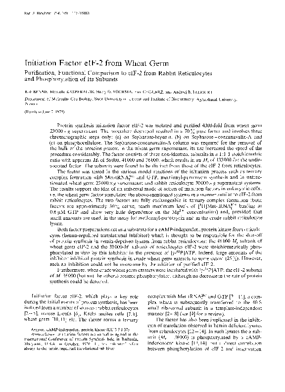 (PDF) Initiation Factor eIF-2 from Wheat Germ. Purification, Functional ...