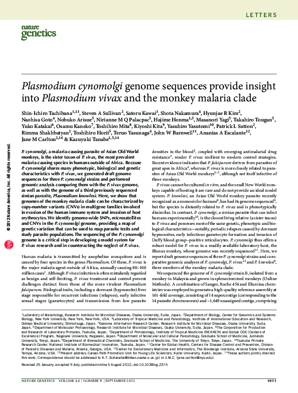 (PDF) Plasmodium cynomolgi genome sequences provide insight into ...