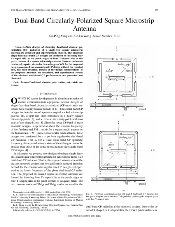 (PDF) Dual band circularly polarized square microstrip patch antenna ...