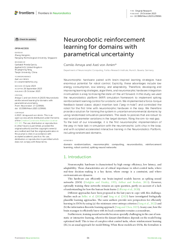 (PDF) Neurorobotic reinforcement learning for domains with parametrical uncertainty