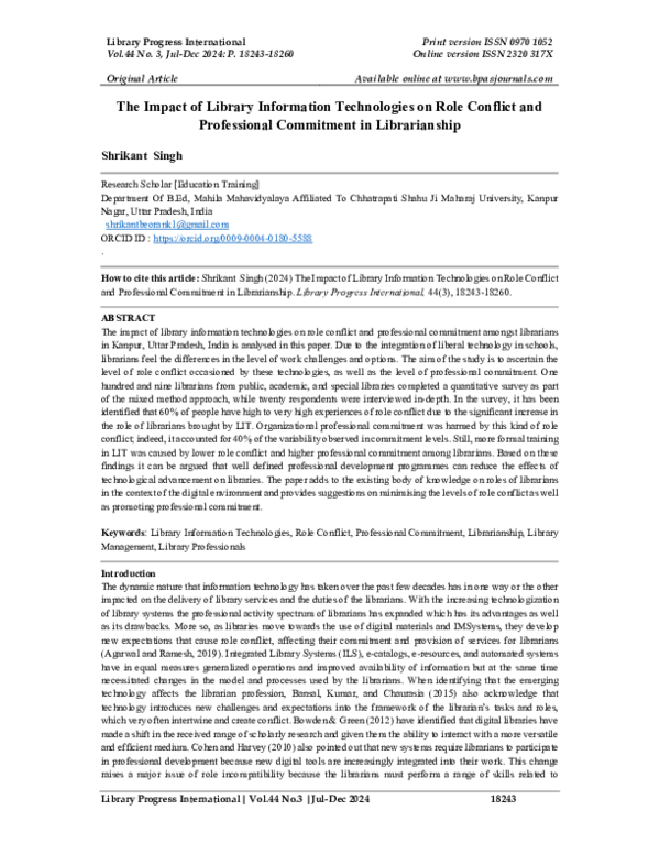 (PDF) The Impact of Library Information Technologies on Role Conflict ...