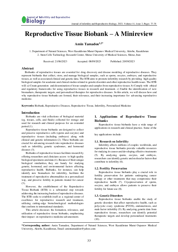 (PDF) Reproductive Tissue Biobank -A Minireview