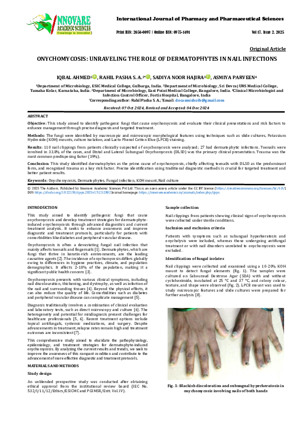 (PDF) ONYCHOMYCOSIS: UNRAVELING THE ROLE OF DERMATOPHYTES IN NAIL ...