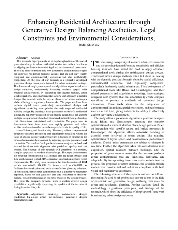 (PDF) Enhancing Residential Architecture through Generative Design: Balancing Aesthetics, Legal ...