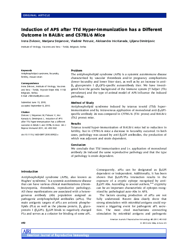 (PDF) Induction of APS after TTd Hyper-Immunization has a Different ...