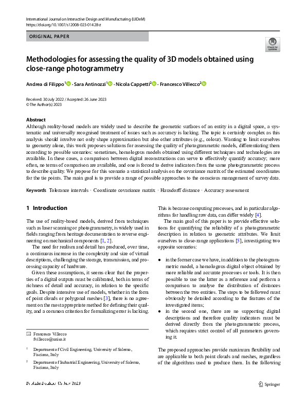 (PDF) Methodologies for assessing the quality of 3D models obtained ...