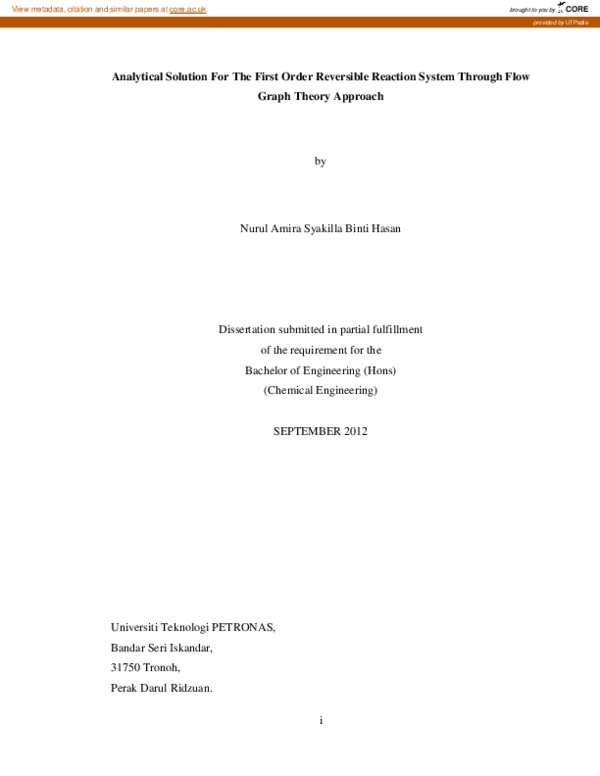 (PDF) Analytical Solution For The First Order Reversible Reaction ...