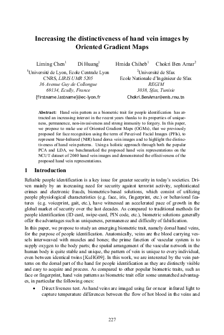(PDF) Increasing the Distinctiveness of Hand Vein Images by Oriented Gradient Maps