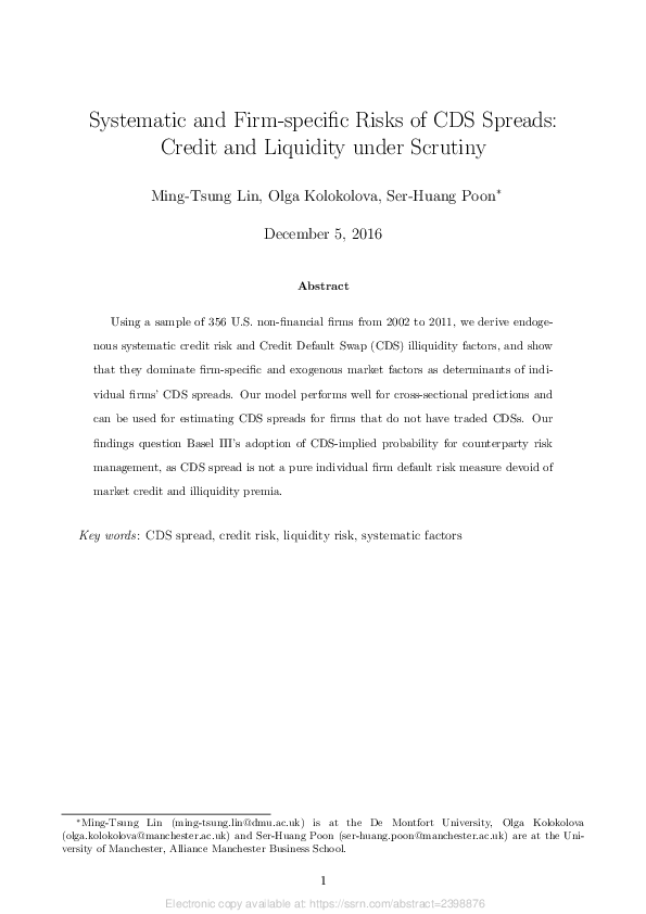(PDF) Systematic and Firm-specific Risks of CDS Spreads: Credit and ...