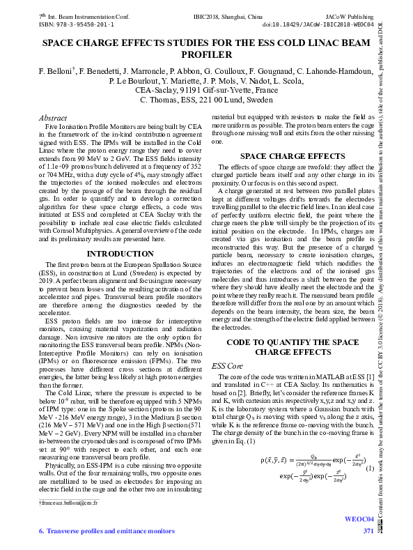 (PDF) Space Charge Effects Studies for the ESS Cold Linac Beam Profiler