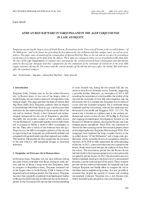 (PDF) African Red Slip Ware in Tarquinia and in the ager tarquiniensis