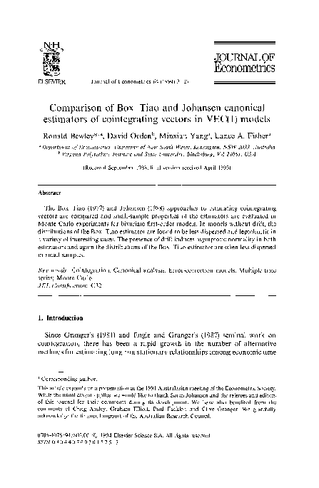 (PDF) Comparison of Box—Tiao and Johansen canonical estimators of cointegrating vectors in VEC(1 ...