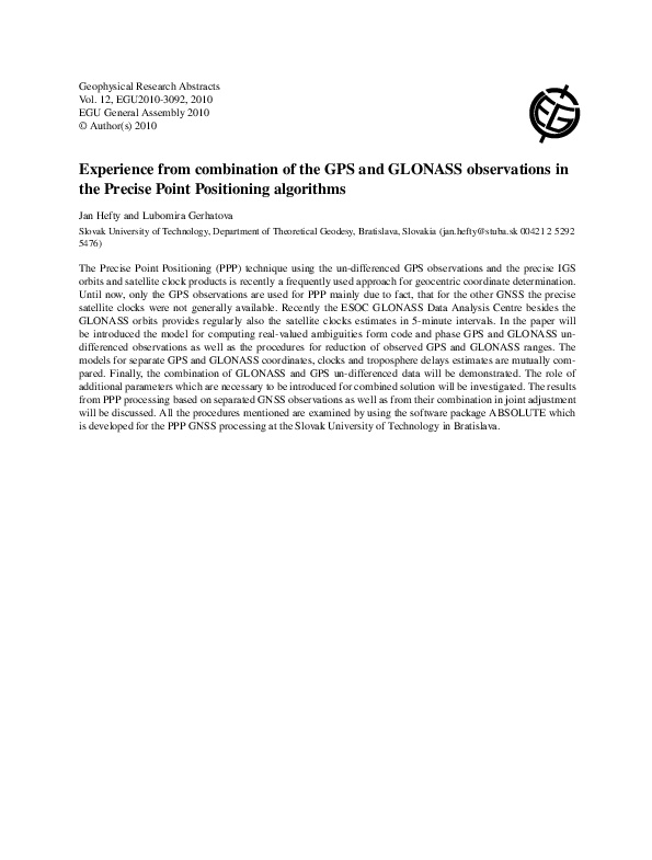 (PDF) Experience from combination of the GPS and GLONASS observations in the Precise Point ...