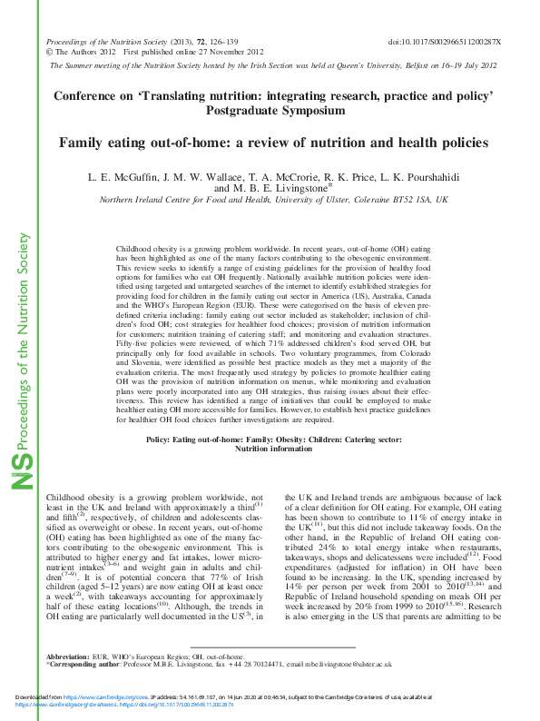(PDF) Family eating out-of-home: a review of nutrition and health policies