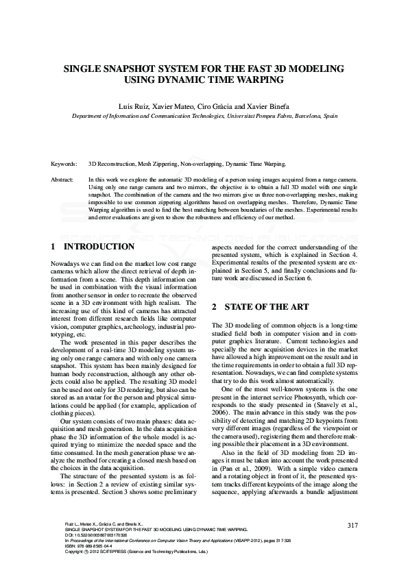 (PDF) Single Snapshot System for the Fast 3D Modeling Using Dynamic Time Warping
