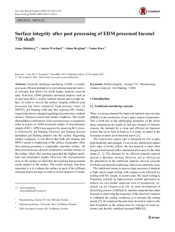 (PDF) Surface integrity after post processing of EDM processed Inconel 718 shaft