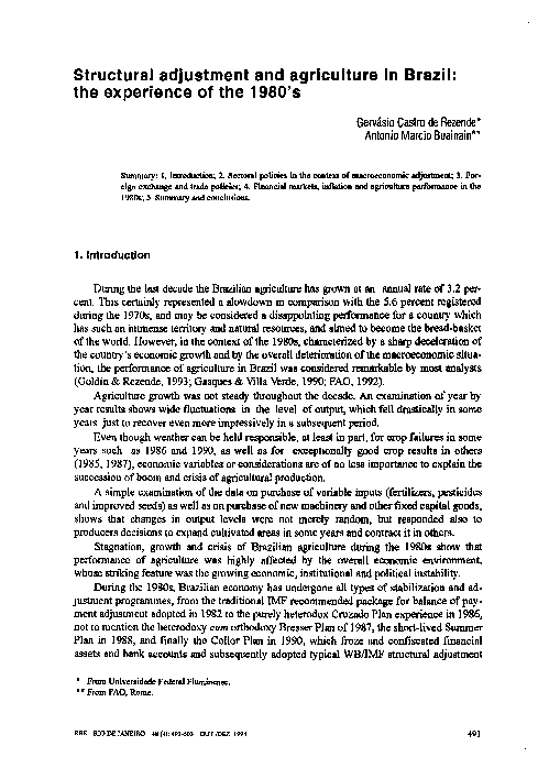 (PDF) Structural adjustment and agriculture in Brazil: the experience ...