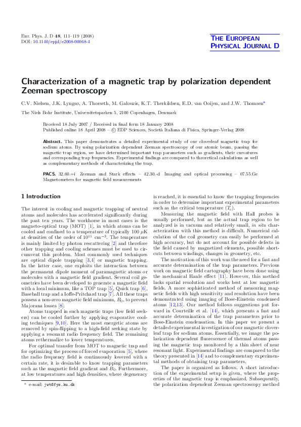 (PDF) Characterization of a magnetic trap by polarization dependent ...