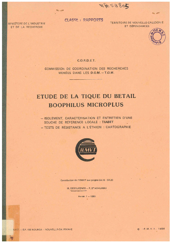 (PDF) Etude de la tique du bétail Boophilus microplus. Isolement ...