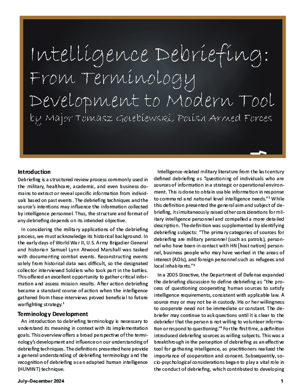 (PDF) Intelligence Debriefing: From Terminology Development to Modern Tool.