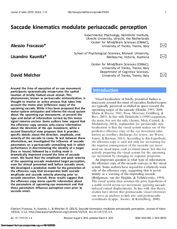 (PDF) Saccade kinematics modulate perisaccadic perception
