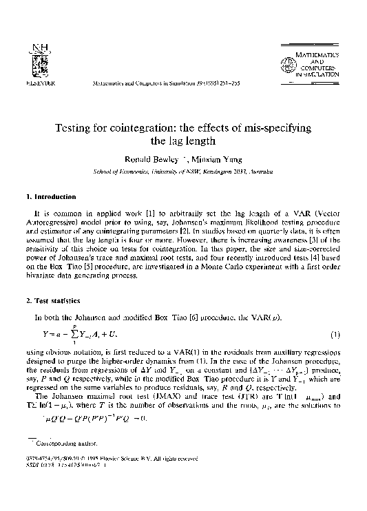 (PDF) Tests for Cointegration Based on Canonical Correlation Analysis