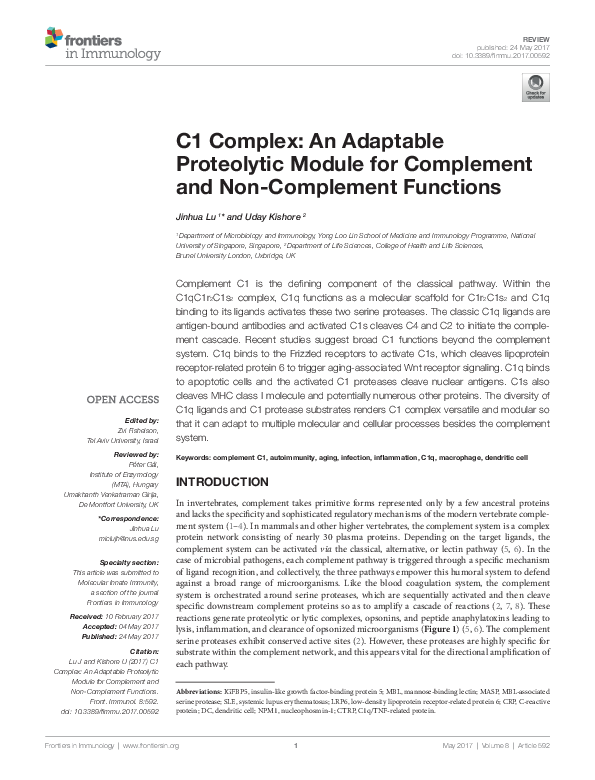 (PDF) C1 Complex: An Adaptable Proteolytic Module for Complement and ...