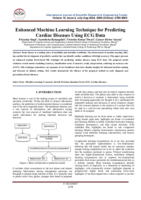 (PDF) Enhanced Machine Learning Technique for Predicting Cardiac Diseases Using ECG Data