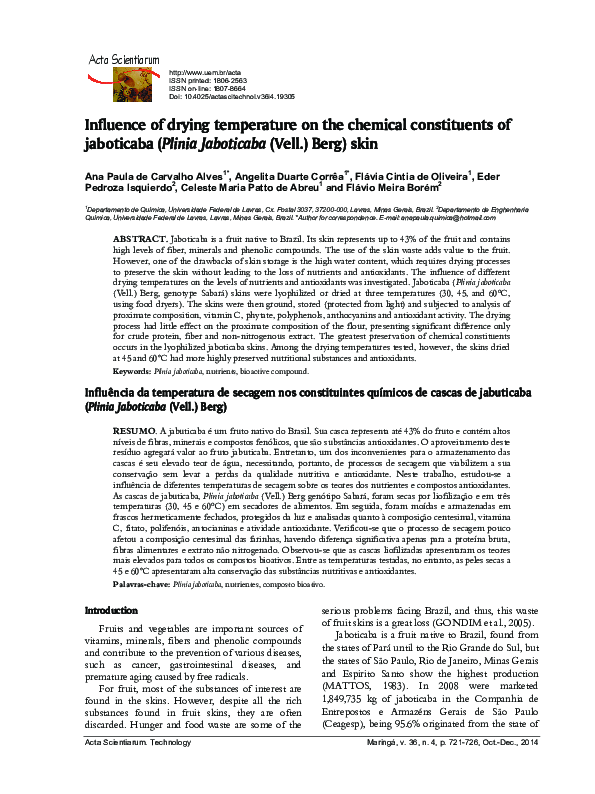 (PDF) Influence of drying temperature on the chemical constituents of jaboticaba (Plinia ...