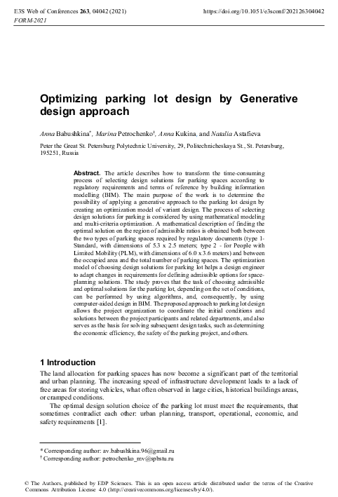 (PDF) Optimizing parking lot design by Generative design approach