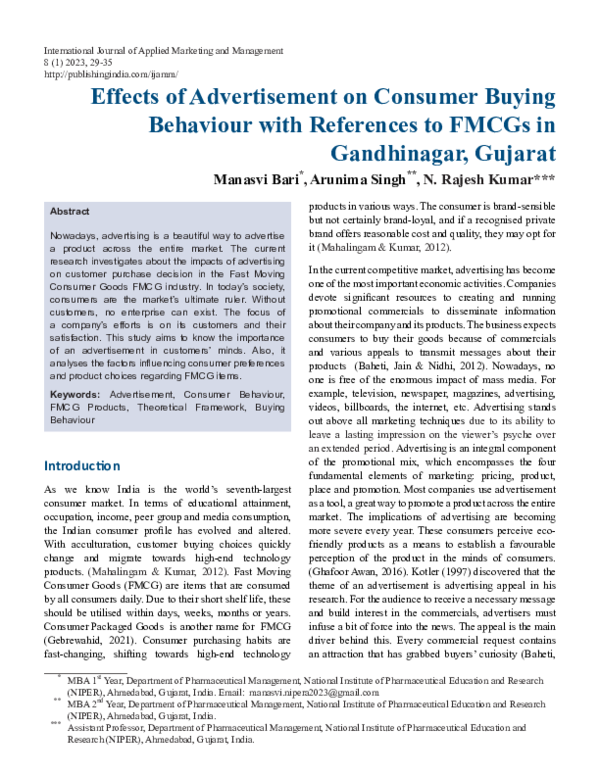 (PDF) Effects of Advertisement on Consumer Buying Behaviour with ...
