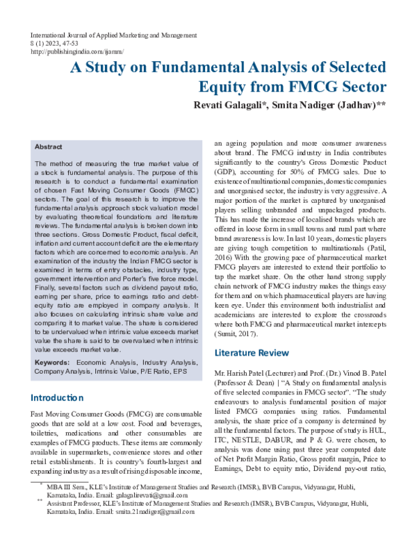 (PDF) A Study on Fundamental Analysis of Selected Equity from FMCG Sector