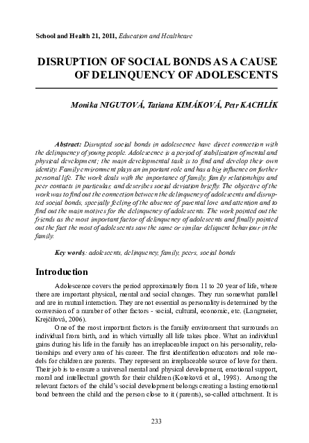 (PDF) Disruption of social bonds as a cause of delinquency ofadolescents
