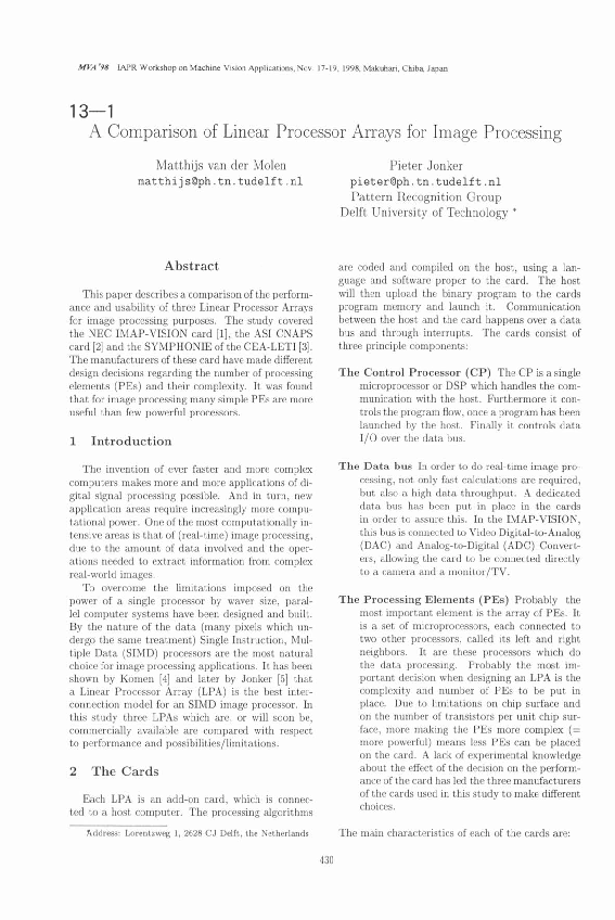 Pdf A Comparison Of Linear Processor Arrays For Image Processing