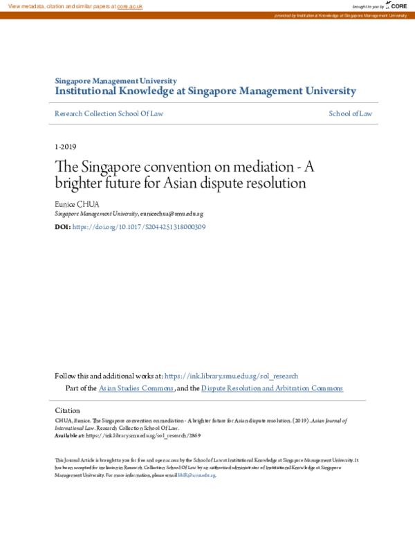 (PDF) The Singapore Convention on Mediation—A Brighter Future for Asian ...