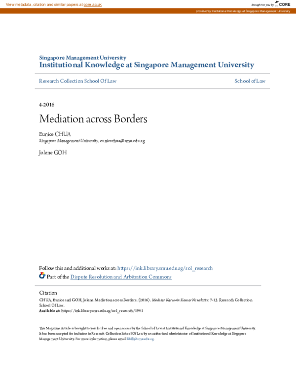 (PDF) Mediation across Borders