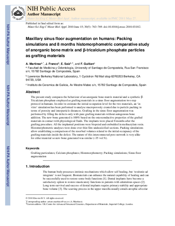 (PDF) Maxillary sinus floor augmentation on humans: Packing simulations ...