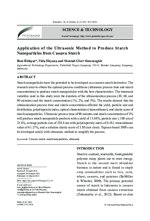 (PDF) Application of the Ultrasonic Method to Produce Starch ...