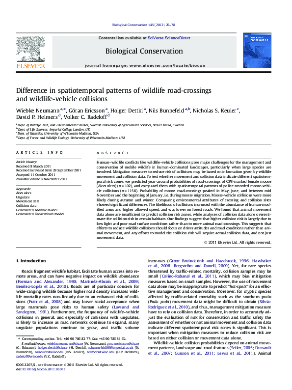 (PDF) Difference in spatiotemporal patterns of wildlife road-crossings ...