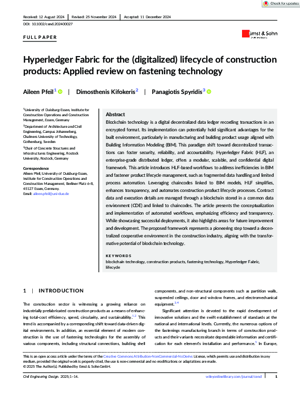 (PDF) Hyperledger Fabric for the (digitalized) lifecycle of construction products: Applied ...