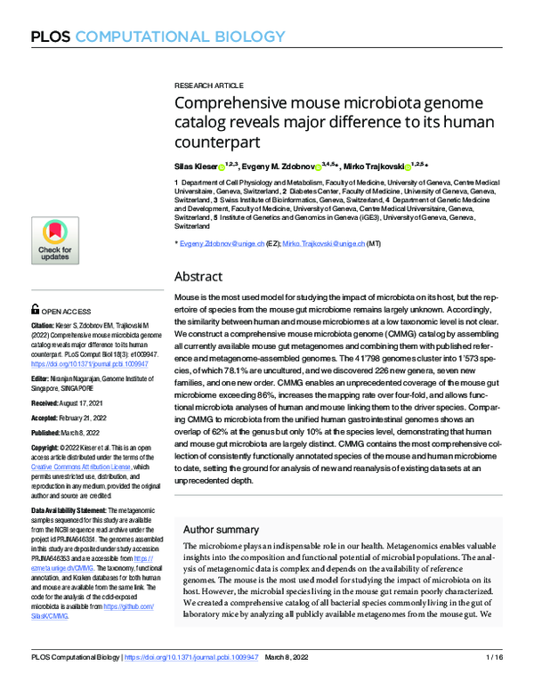 (PDF) Comprehensive mouse microbiota genome catalog reveals major ...