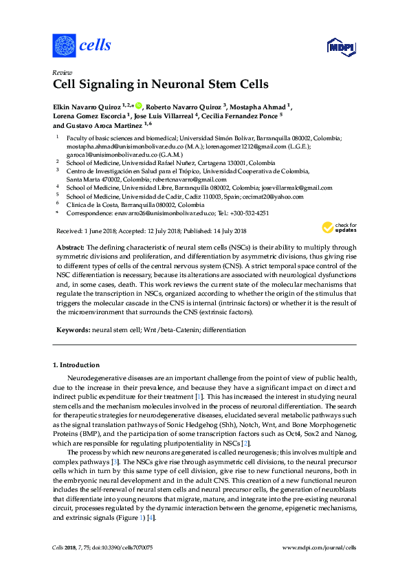 (PDF) Cell Signaling in Neuronal Stem Cells