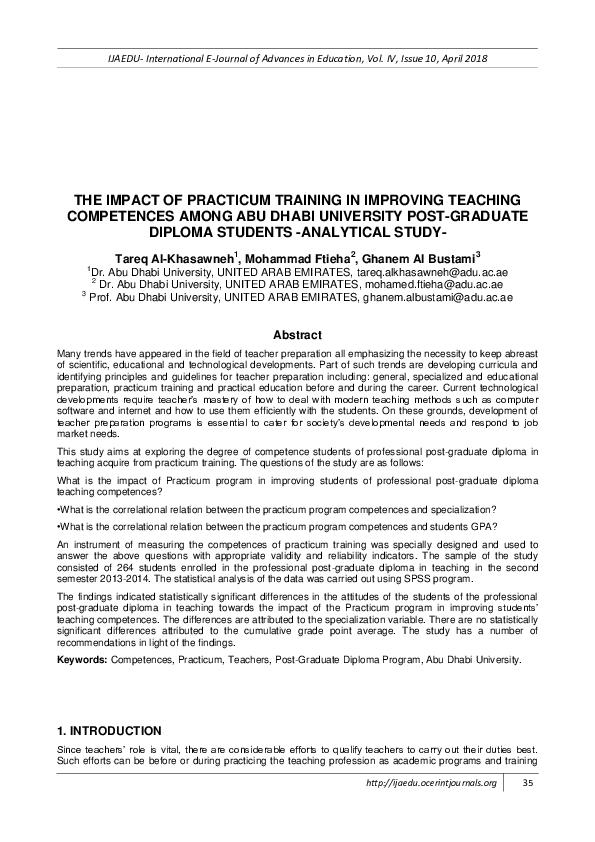 (PDF) The Impact of Practicum Training in Improving Teaching ...