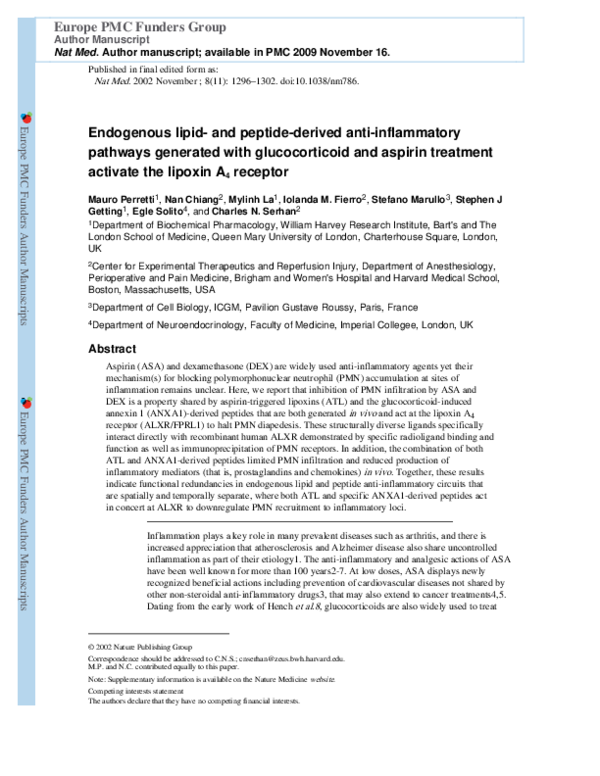(PDF) Endogenous lipid- and peptide-derived anti-inflammatory pathways ...