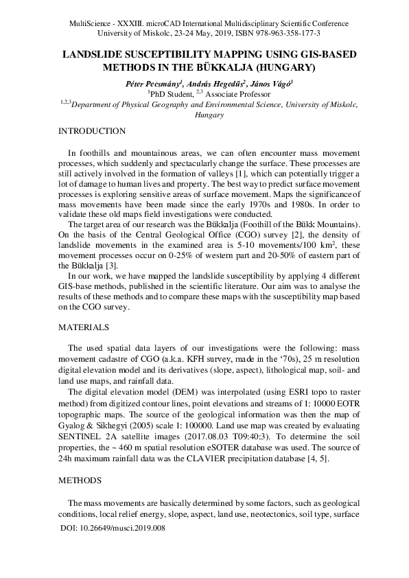 (PDF) Landslide Susceptibility Mapping Using GIS-Based Methods in the ...