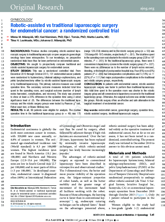 (PDF) Robotic-Assisted vs. Traditional Laparoscopic Hysterectomy for Benign Disease
