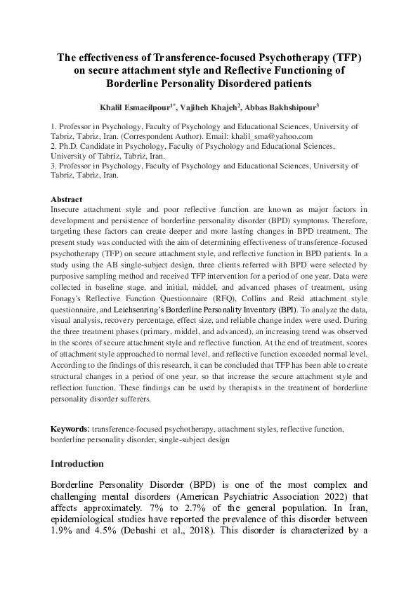 (PDF) The effectiveness of Transference-focused Psychotherapy (TFP) on ...